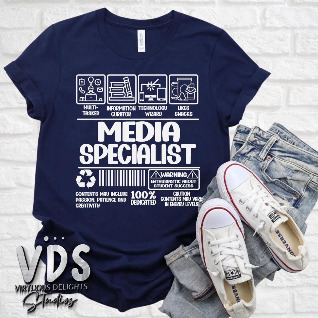 Media Specialist Label T-shirt – Custom School Staff Shirt – Perfect ...