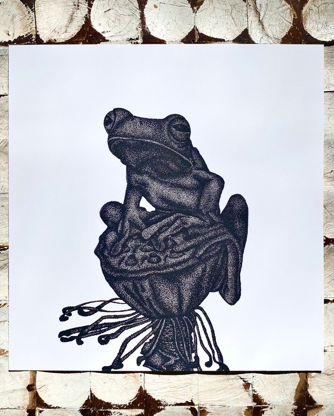 Handmade Frog & Lotus, Stippling, Pointillism, Dot Art, Home Decor ...