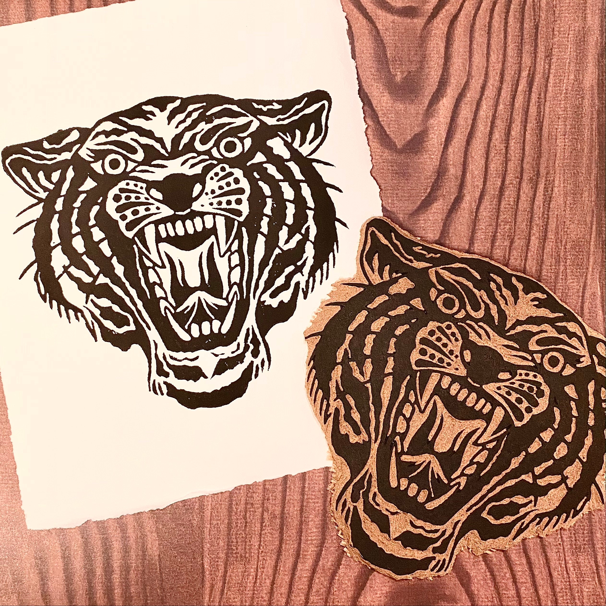Linoleum Art Tiger