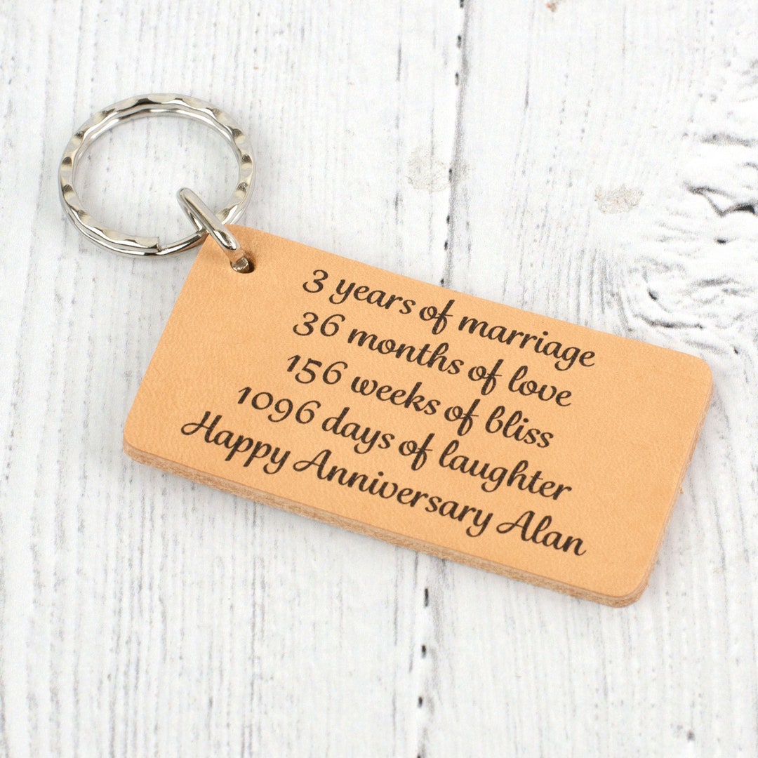 Third Wedding Anniversary Leather Keyring 3rd Anniversary Gifts for ...
