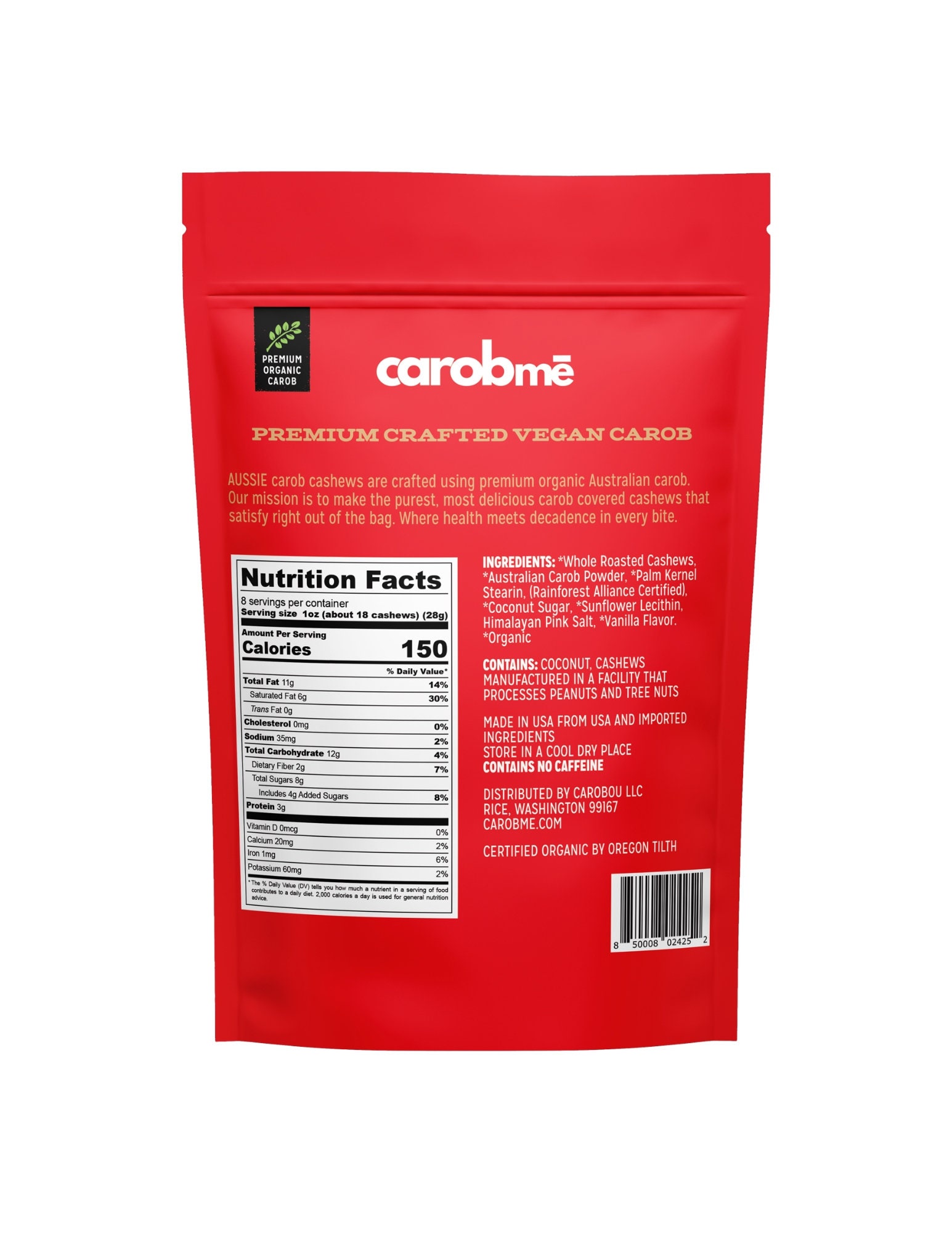 Carobme Organic Carob Covered Cashews 8oz., Healthy Snack, Vegan, Soy ...