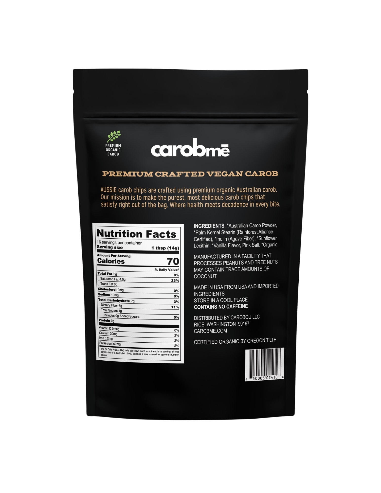 Carobme Organic Unsweetened Carob Chips 8oz., Healthy Snack, Vegan, Soy ...
