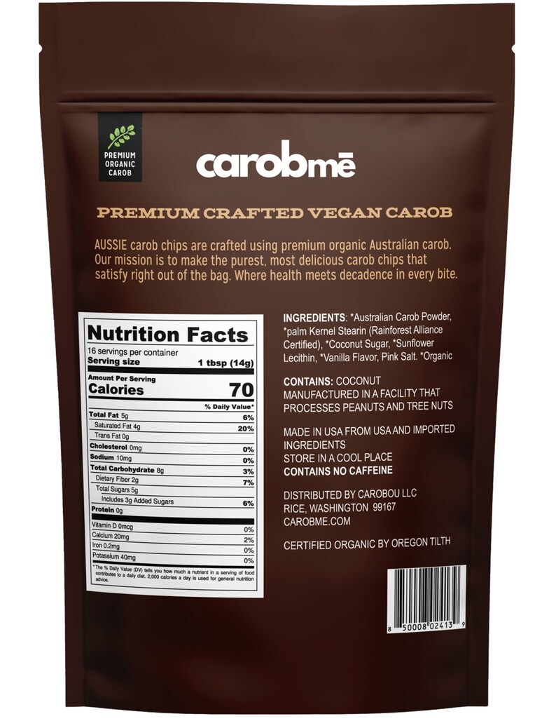 Carobme Organic Semi-sweet Carob Chips 8oz., Healthy Snack, Vegan, Soy ...