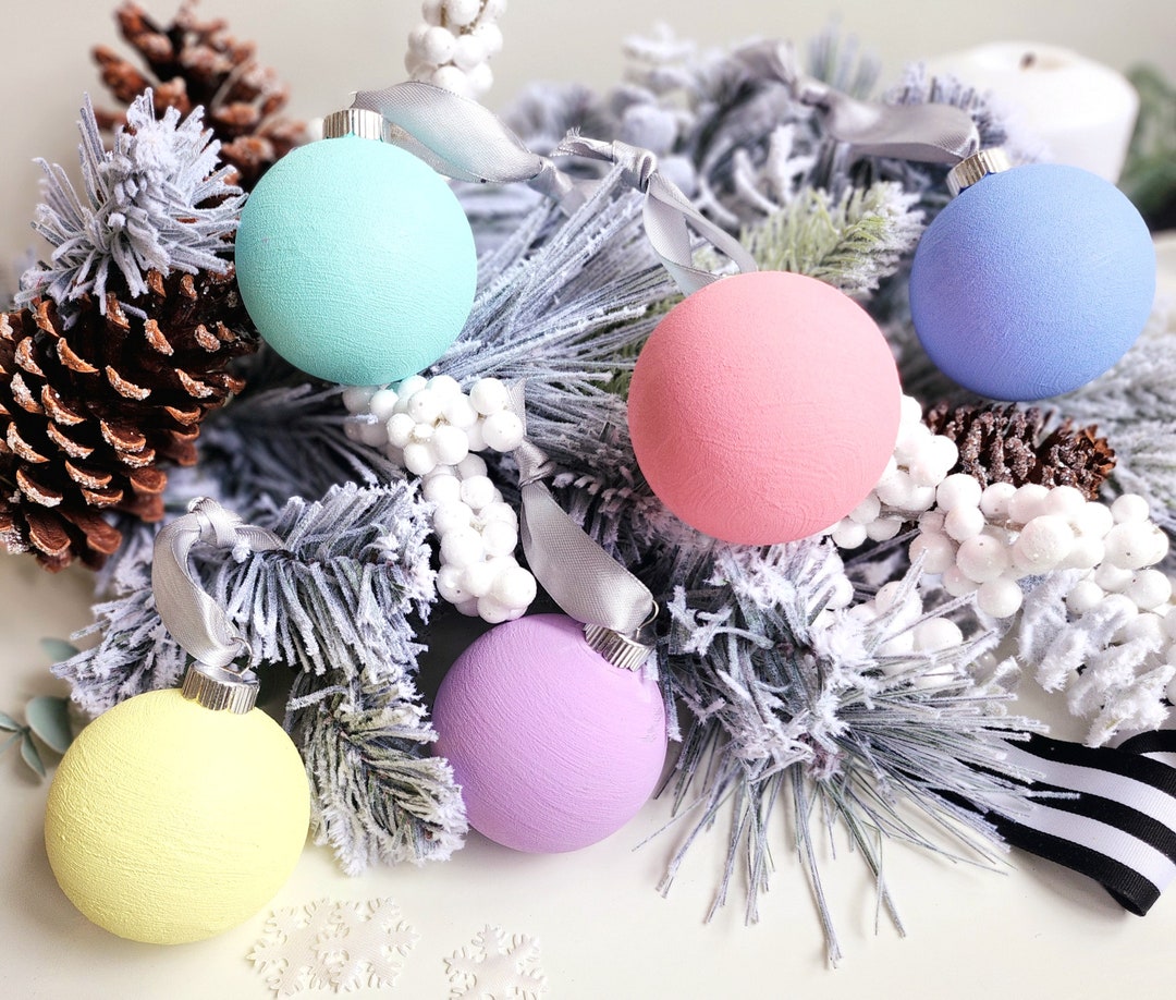 Pastel Textured Christmas Ornaments , Flocked Christmas Baubles ...