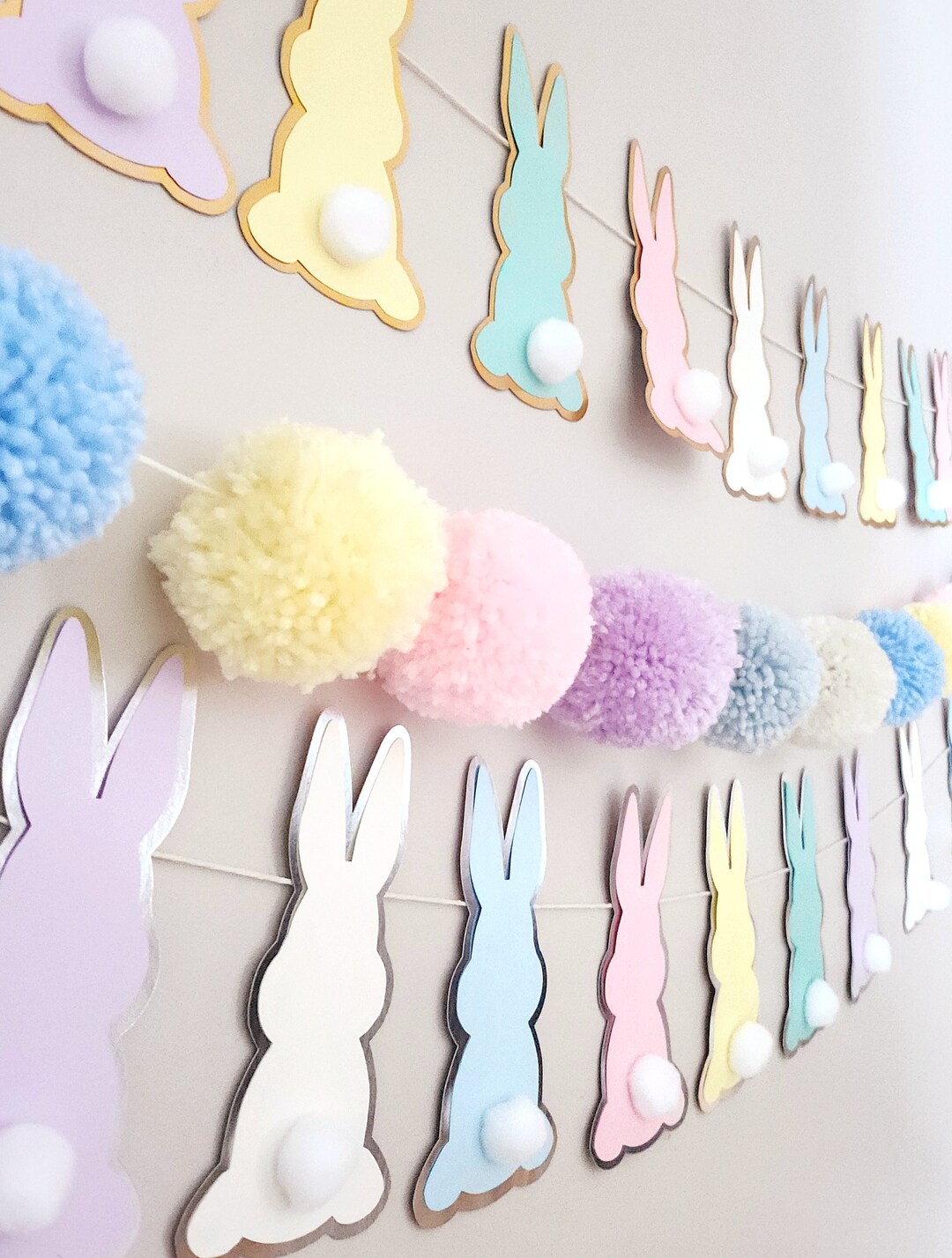 Easter Banner, Pastel Pom Pom Garland, Pastel Easter Garland - Etsy