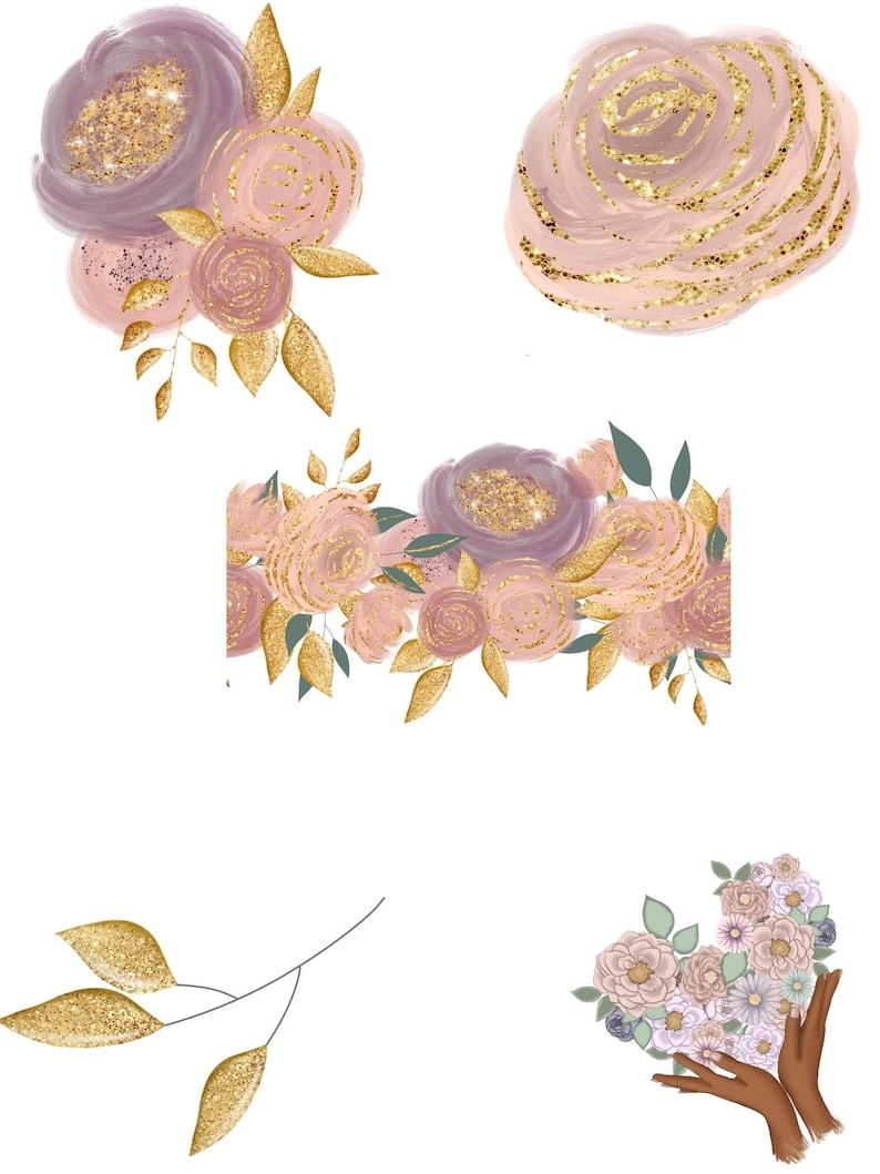 Glitter Flowers and Leaves - Cliparts - Etsy