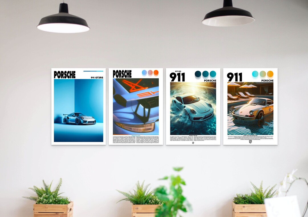Set of 4 Porsche Automotive Digital Posters Instant Download, Set of 4 ...