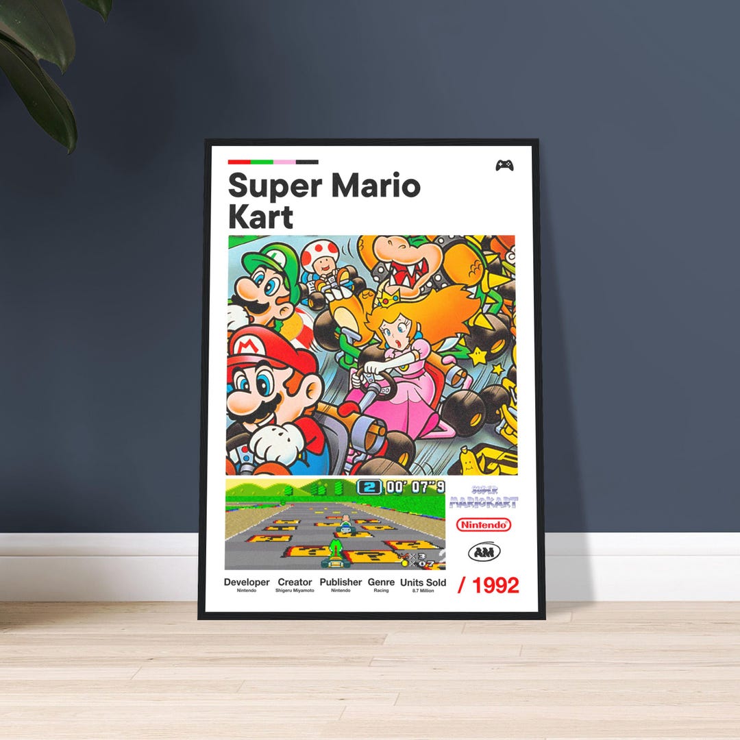 Super Mario Kart Gaming Poster, Super Mario Kart 1992 Poster, Vintage ...