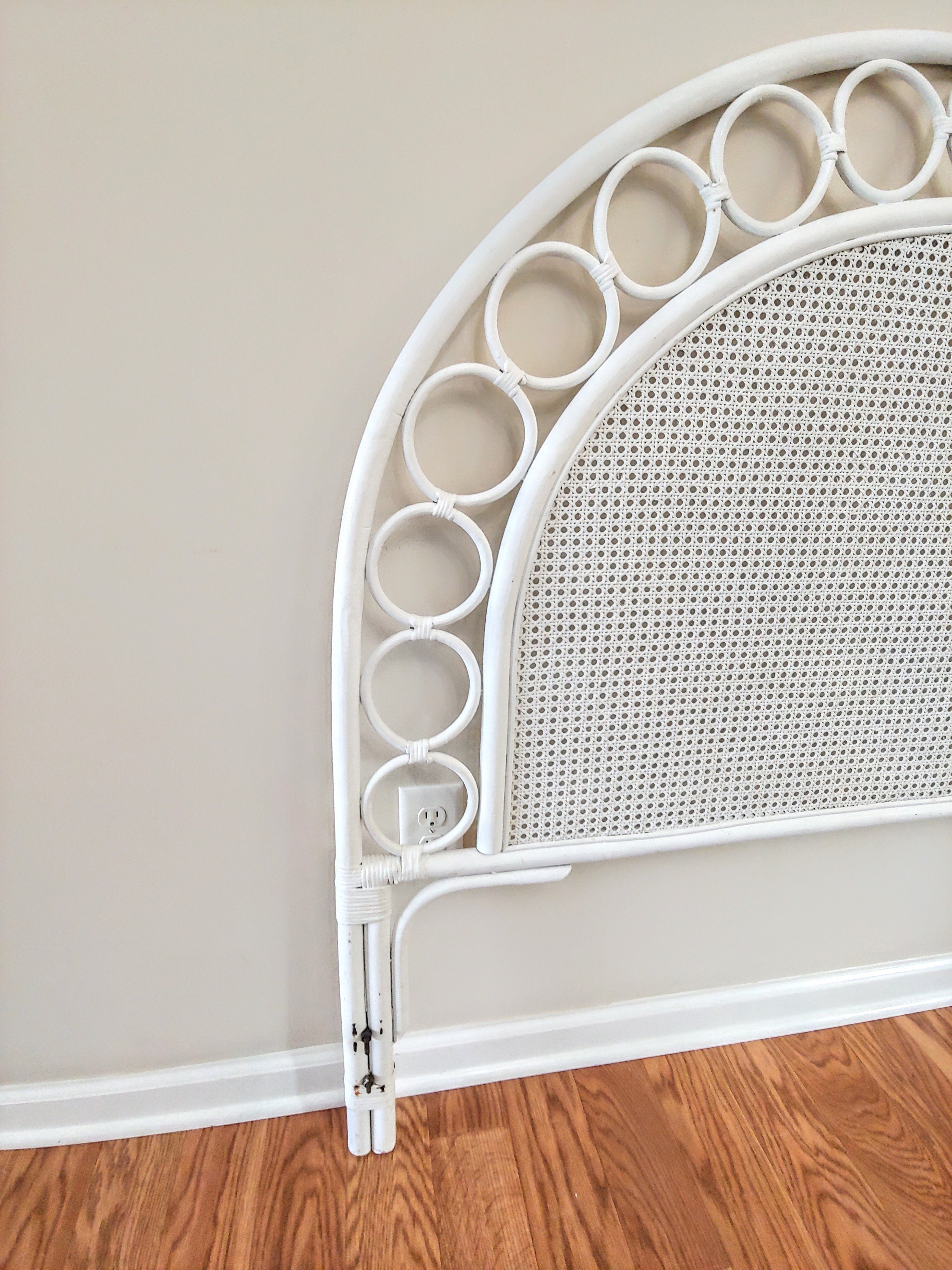 Beautiful Vintage Full White Wicker Headboard Cane Headboard Shabby ...