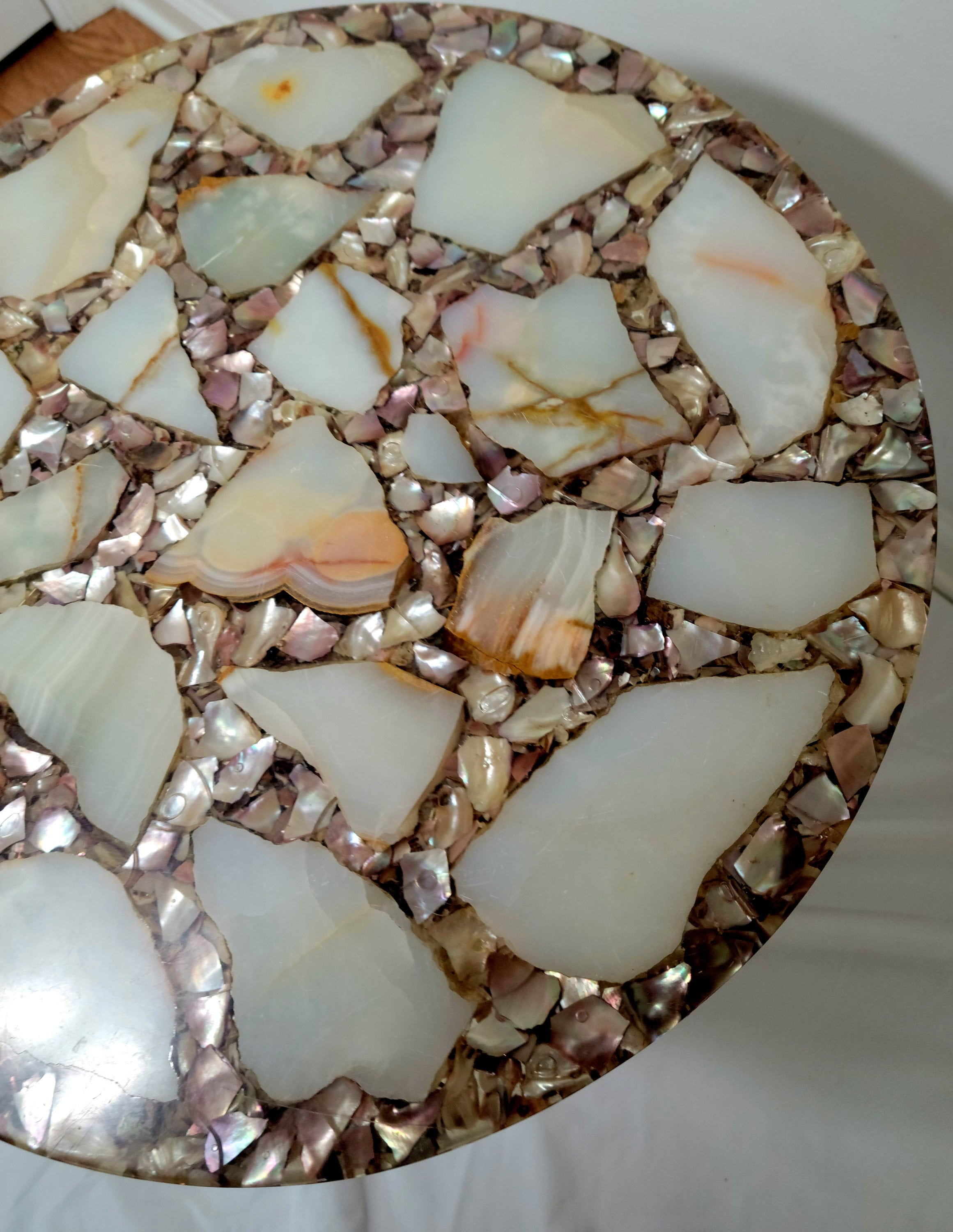 Vintage Arturo Pani Style Inlaid Abalone Shell Onyx Small Table With ...