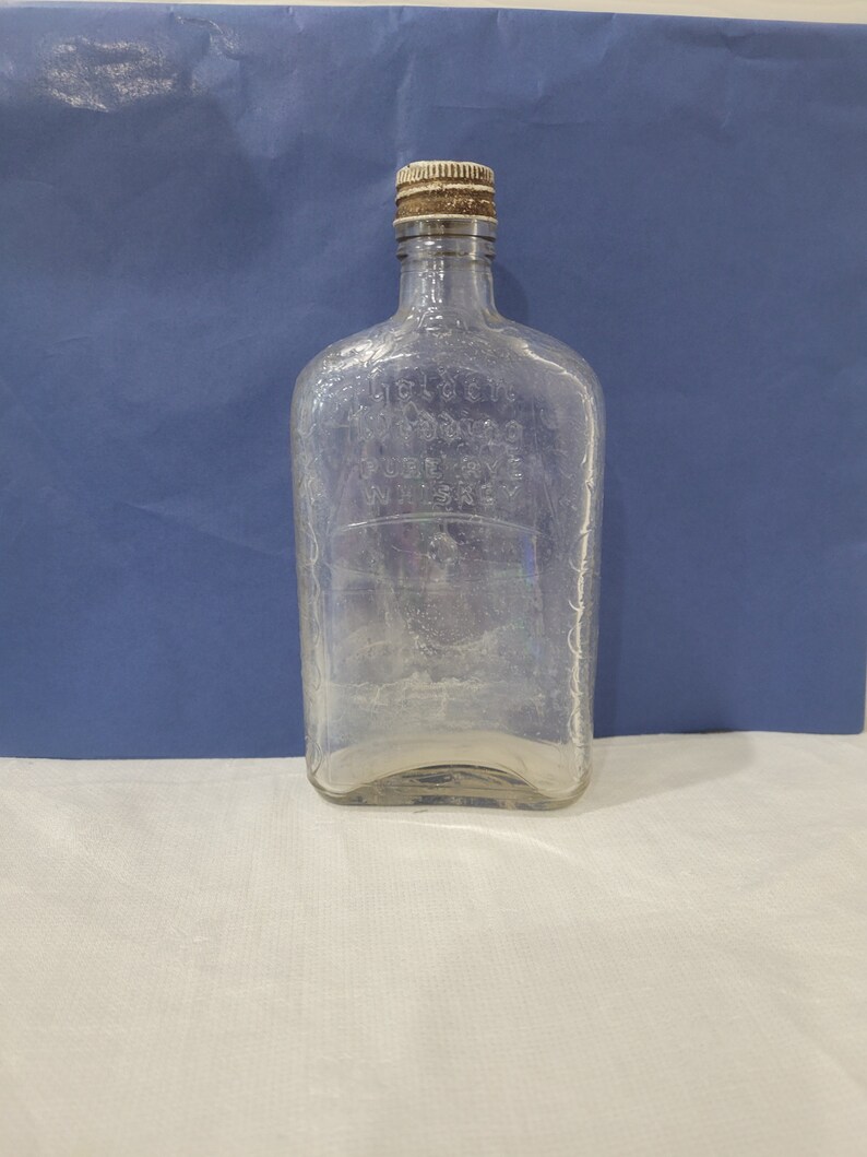 Vintage Golden Wedding Pure Rye Whiskey Glass Bottle With Original Top ...
