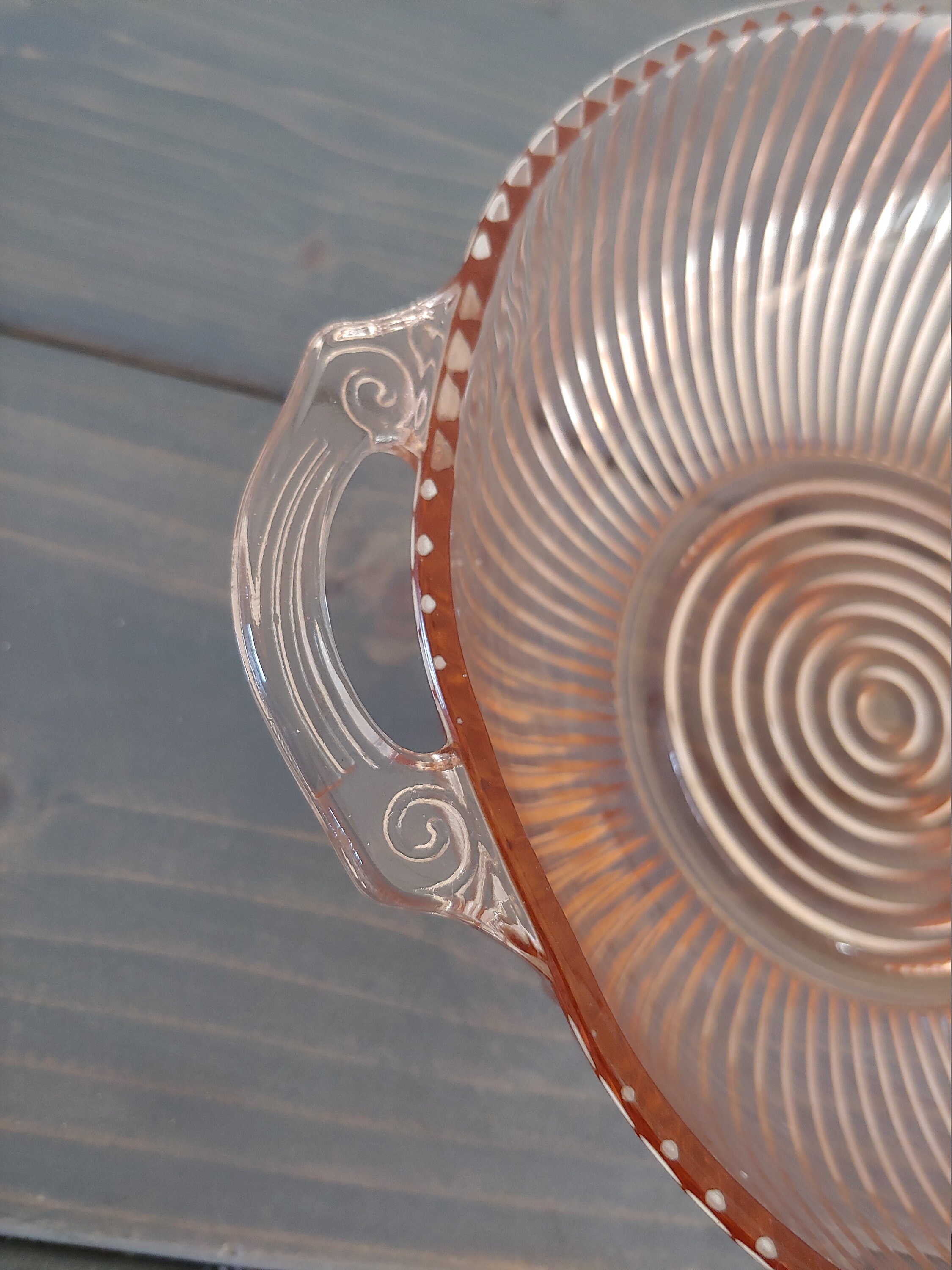 Pink Depression Ribbed Glass Bowl-open Handled Scrolls Vintage - Etsy