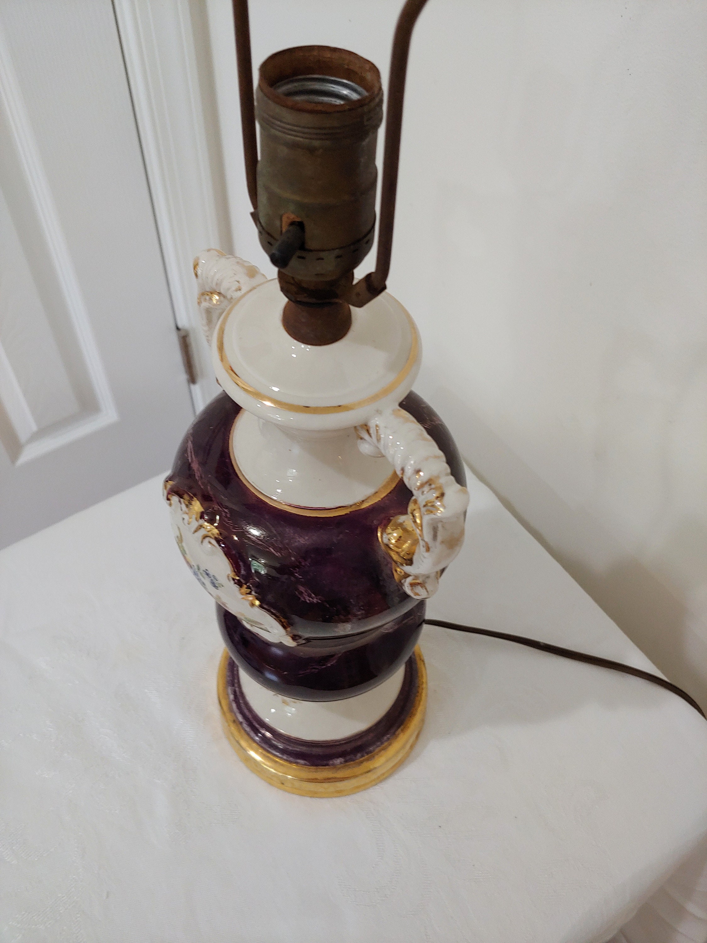 Vintage Hand Painted Signed Porcelain Purple Table Lamp French - Etsy