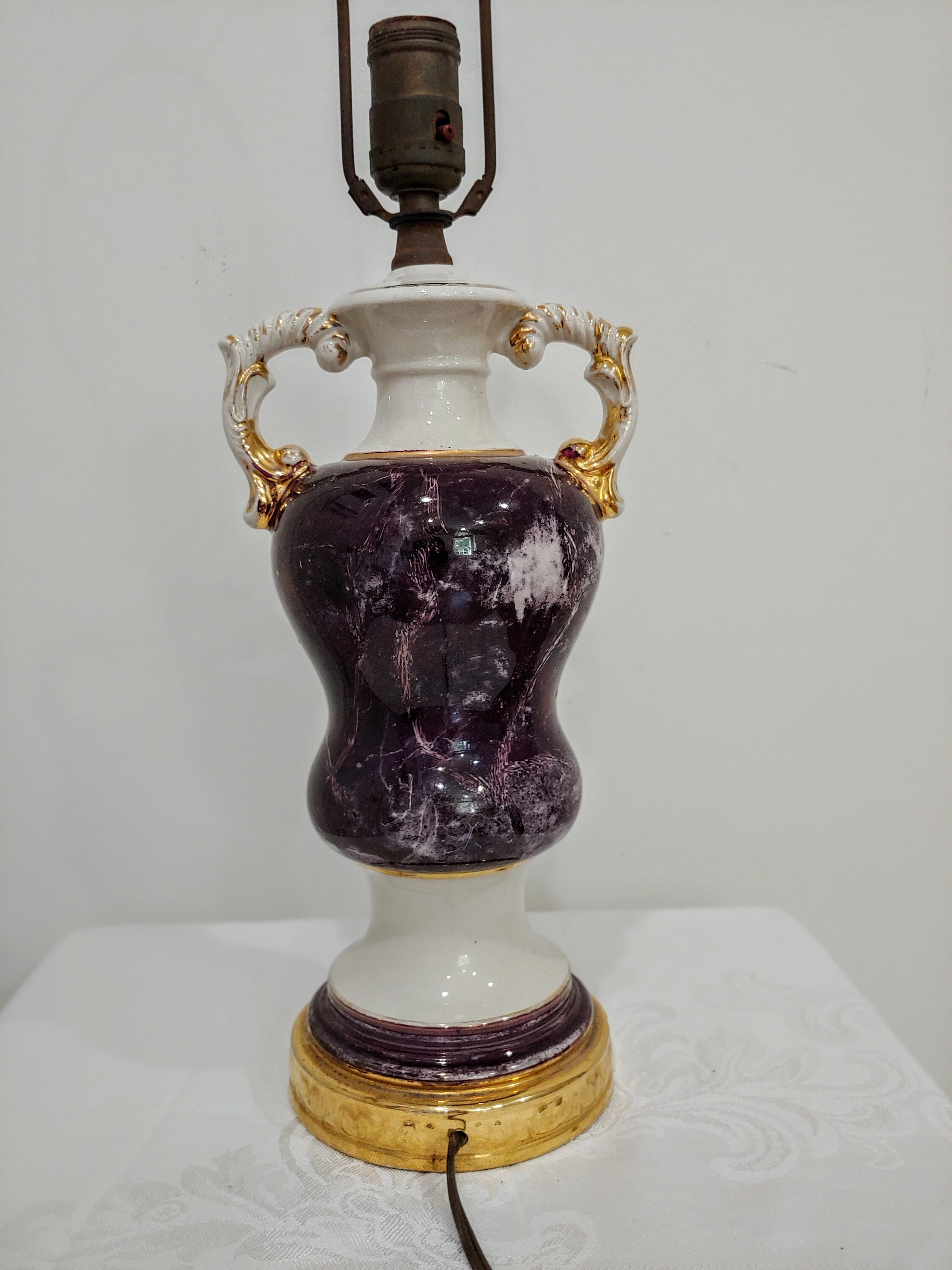 Vintage Hand Painted Signed Porcelain Purple Table Lamp French - Etsy