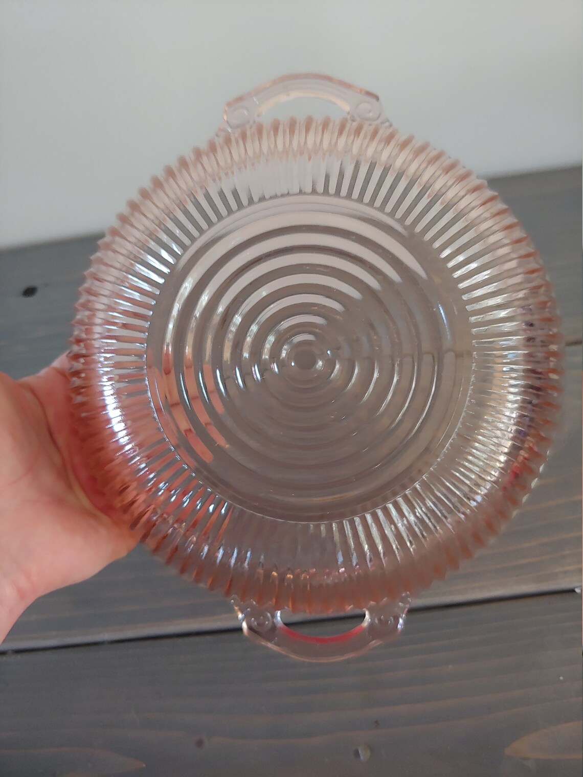 Pink Depression Ribbed Glass Bowl-open Handled Scrolls Vintage | Etsy