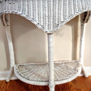 Vintage Half Round White Wooden Wicker Accent Table Half Circle Table ...