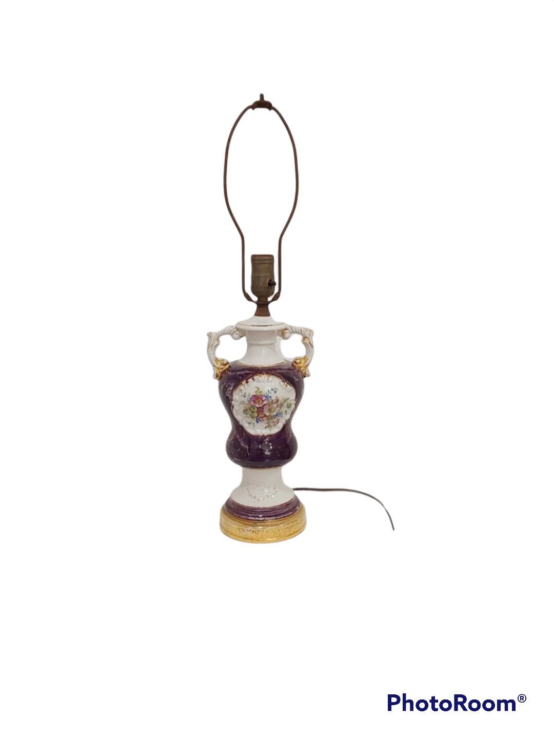 Vintage Hand Painted Signed Porcelain Purple Table Lamp French - Etsy