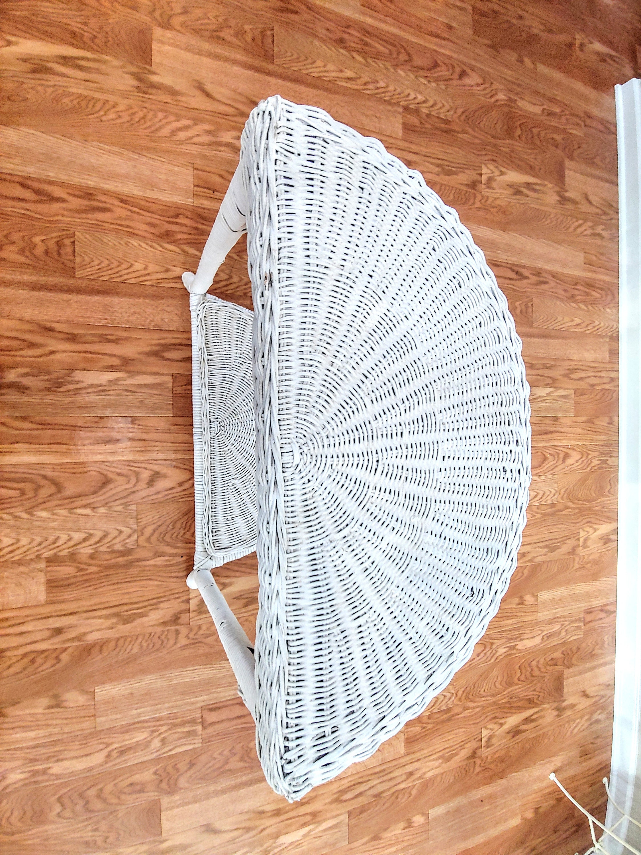 Vintage Half Round White Wooden Wicker Accent Table Half Circle Table ...