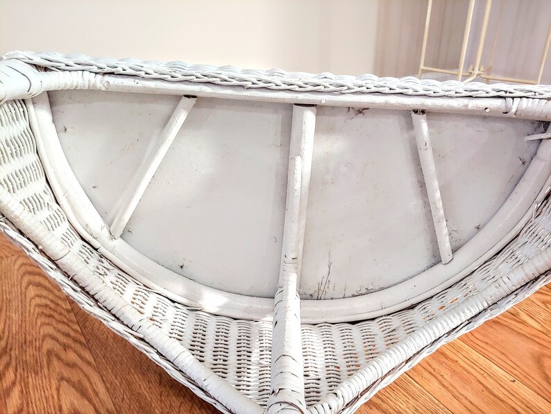 Vintage Half Round White Wooden Wicker Accent Table Half - Etsy