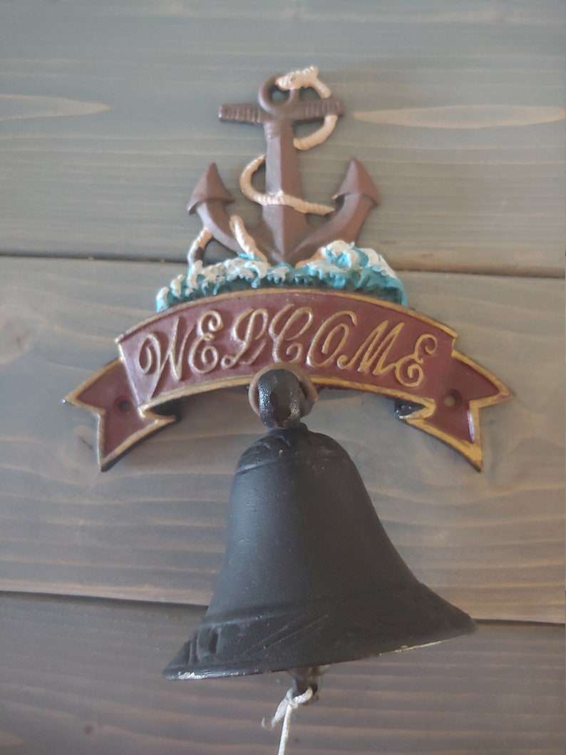 Cast Iron Hanging Bell Ringer Wall Bell Nautical Anchor Welcome Home ...