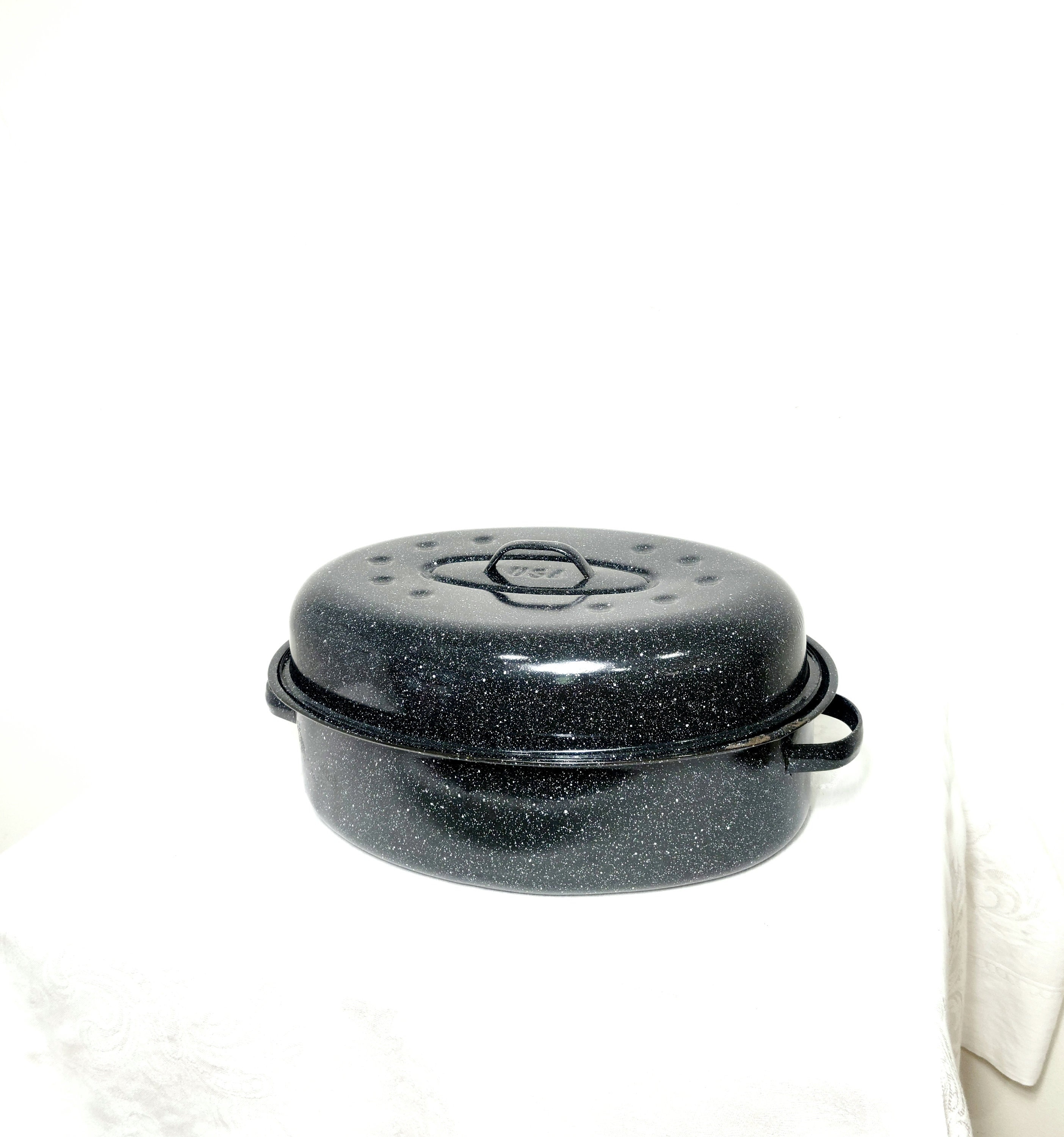 Vintage Large USA Graniteware Roasting Pan With Lid Blue Speckled ...