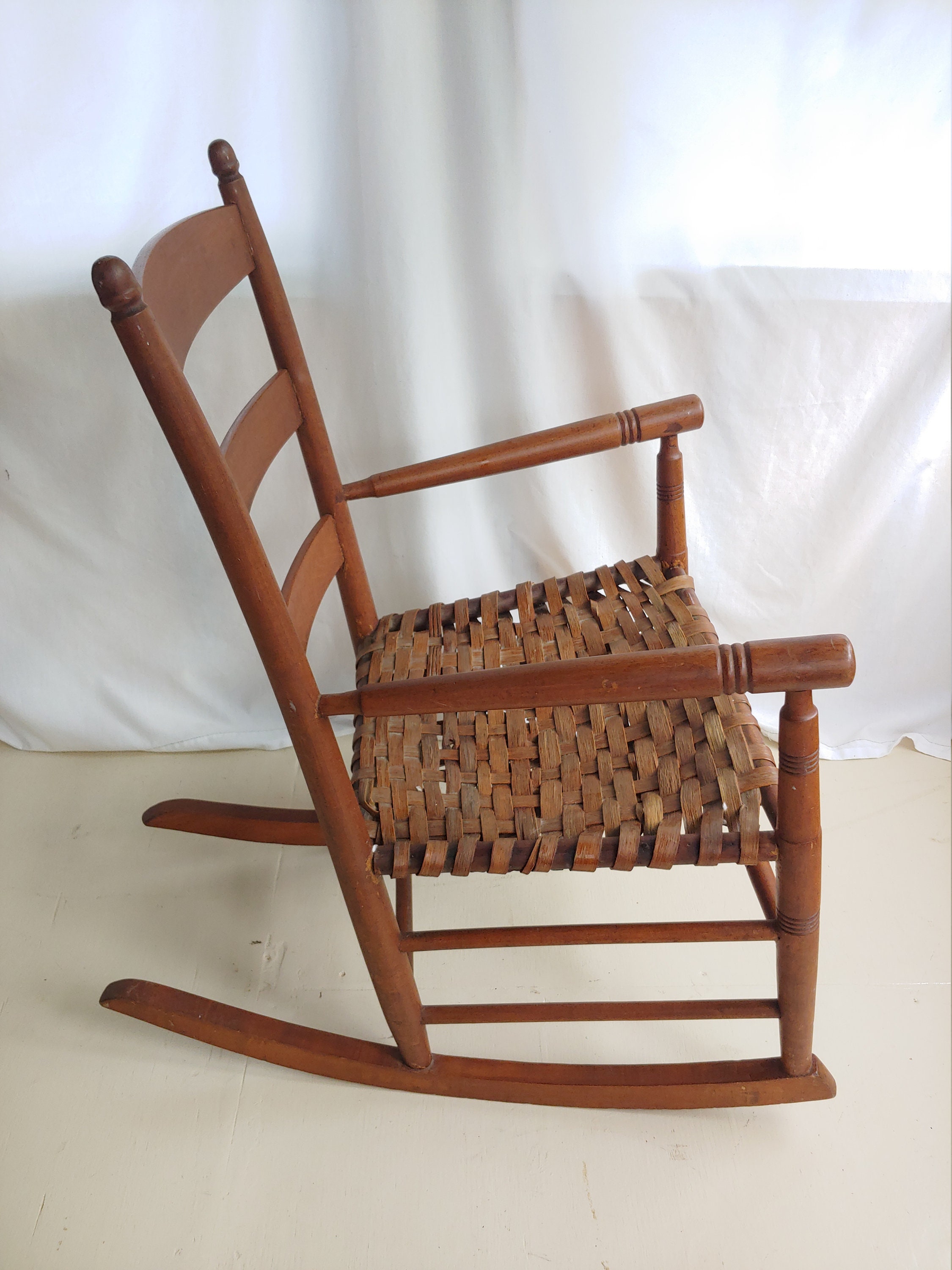 Beautiful Antique Wooden Shaker Split Woven Seat Kids Rocking Chair ...