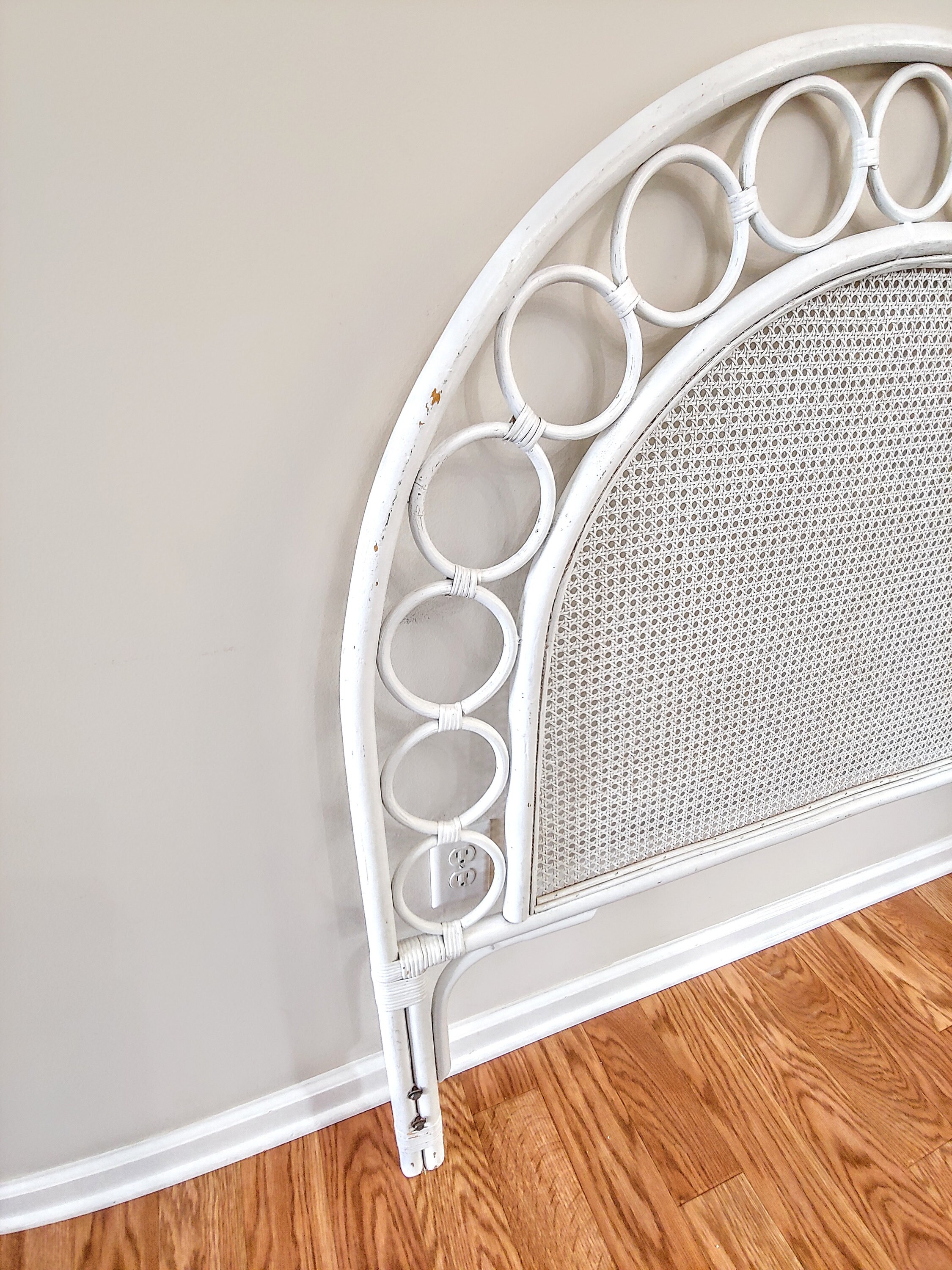 Beautiful Vintage Full White Wicker Headboard Cane Headboard Shabby ...