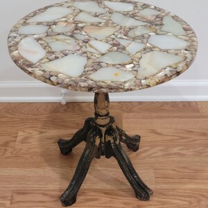Vintage Arturo Pani Style Inlaid Abalone Shell Onyx Small Table With ...
