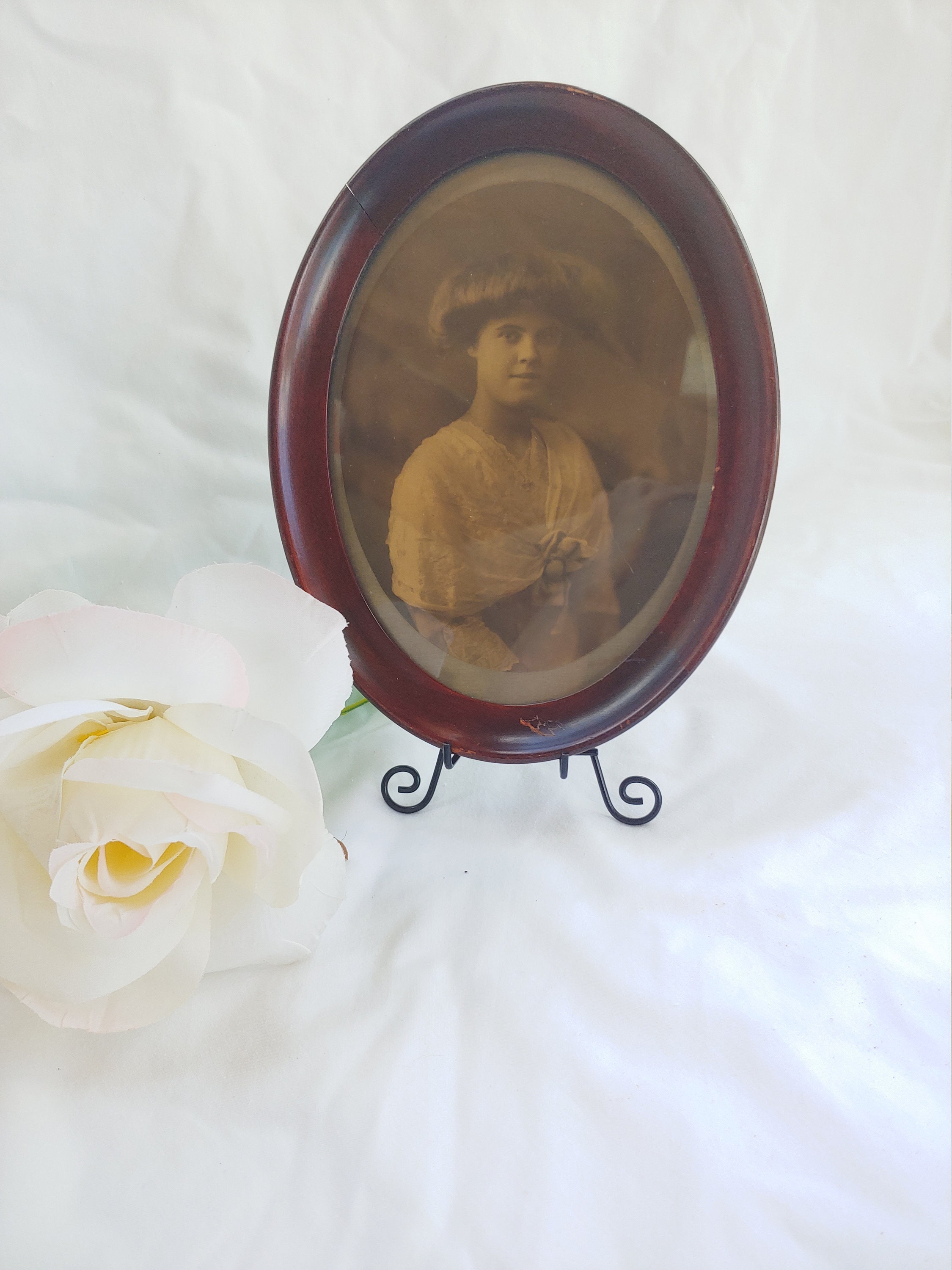 Antique Oval Wood Frame With Old Picture Of a Young Woman | Etsy