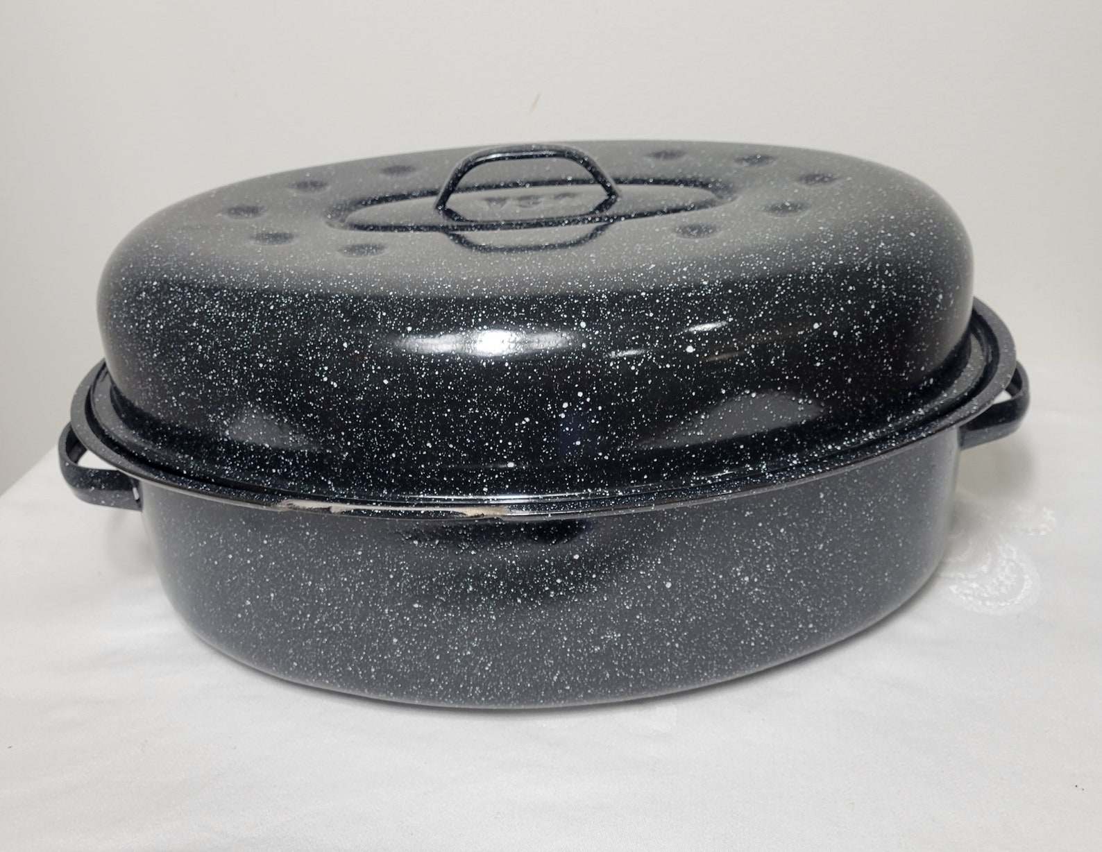 Vintage Large USA Graniteware Roasting Pan With Lid Blue Speckled ...