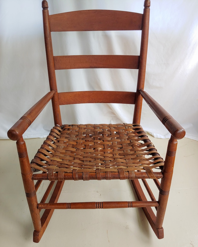 Beautiful Antique Wooden Shaker Split Woven Seat Kids Rocking Chair ...