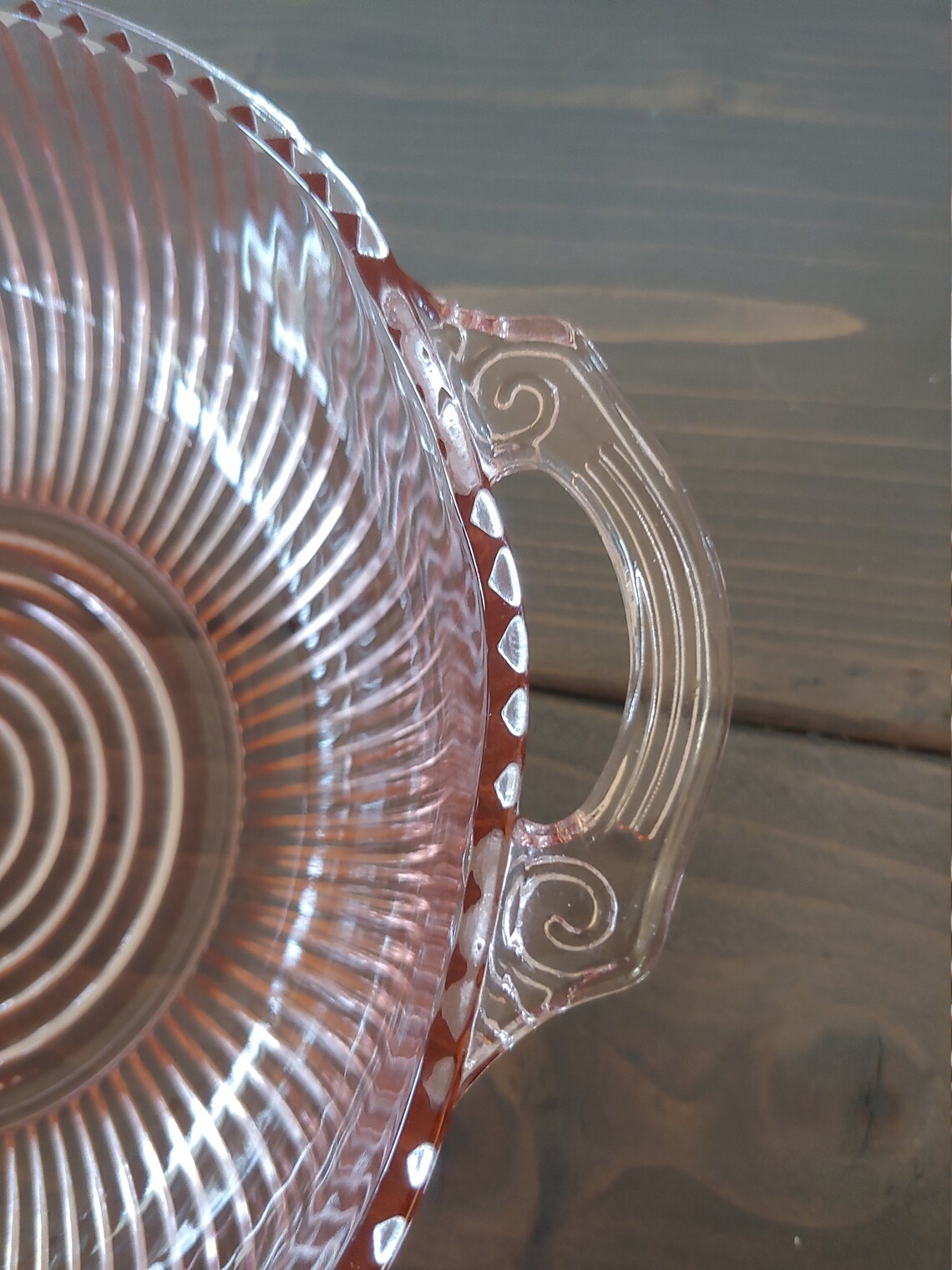 Pink Depression Ribbed Glass Bowl-open Handled Scrolls Vintage | Etsy