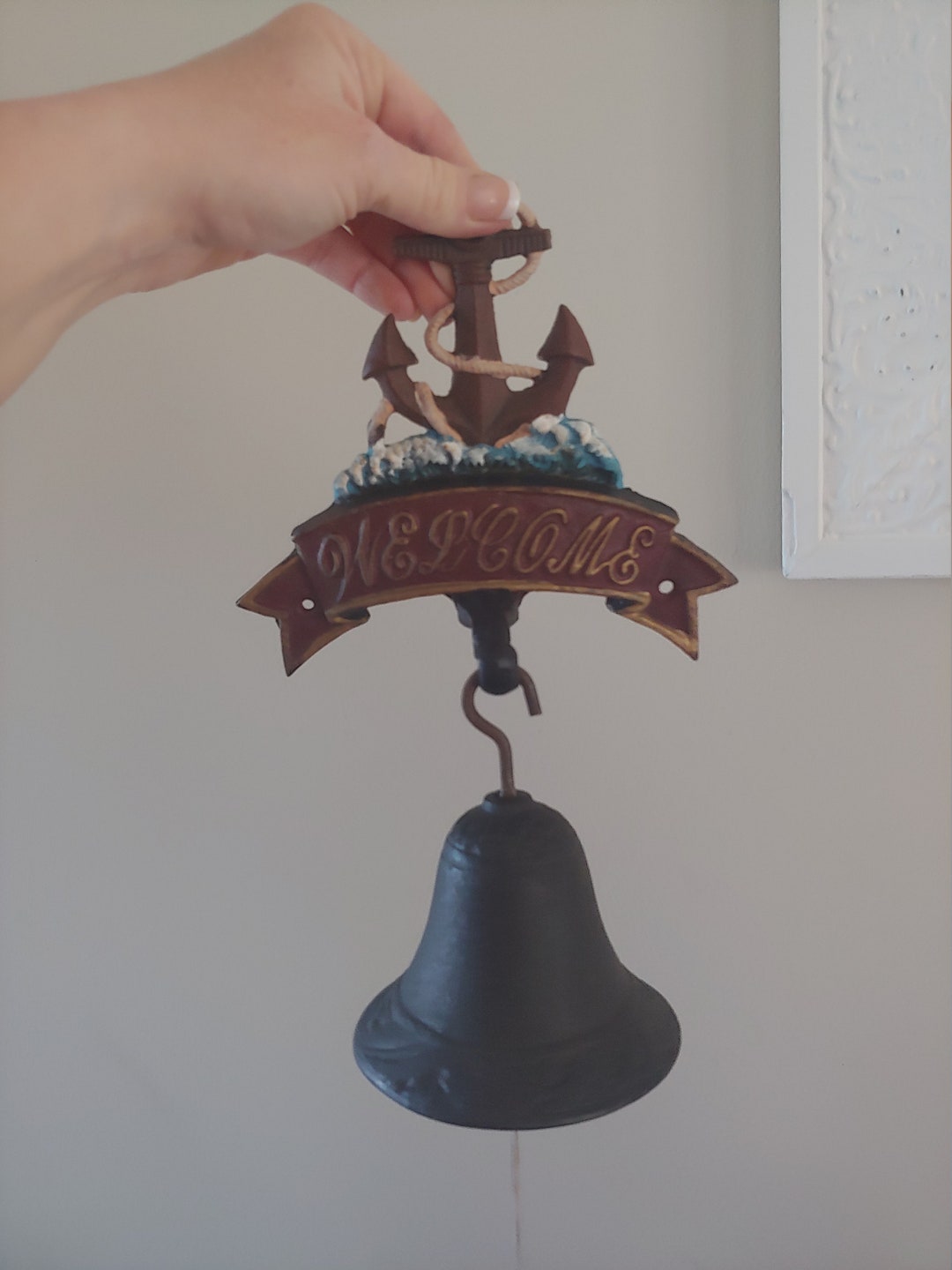 Cast Iron Hanging Bell Ringer Wall Bell Nautical Anchor Welcome Home ...