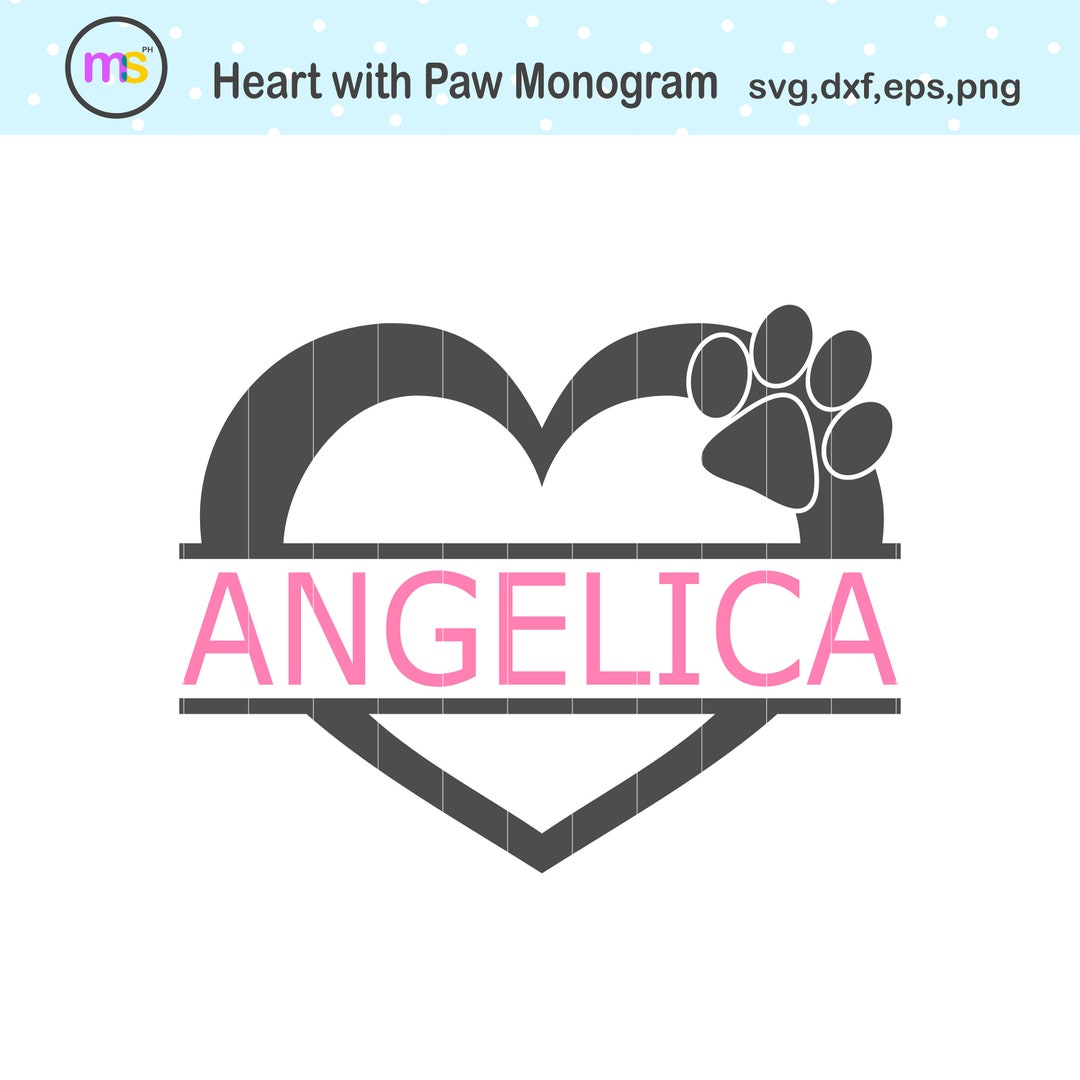 Paw Monogram Svg, Dog Monogram Svg, Paw Heart Monogram Svg, Paw Svg ...