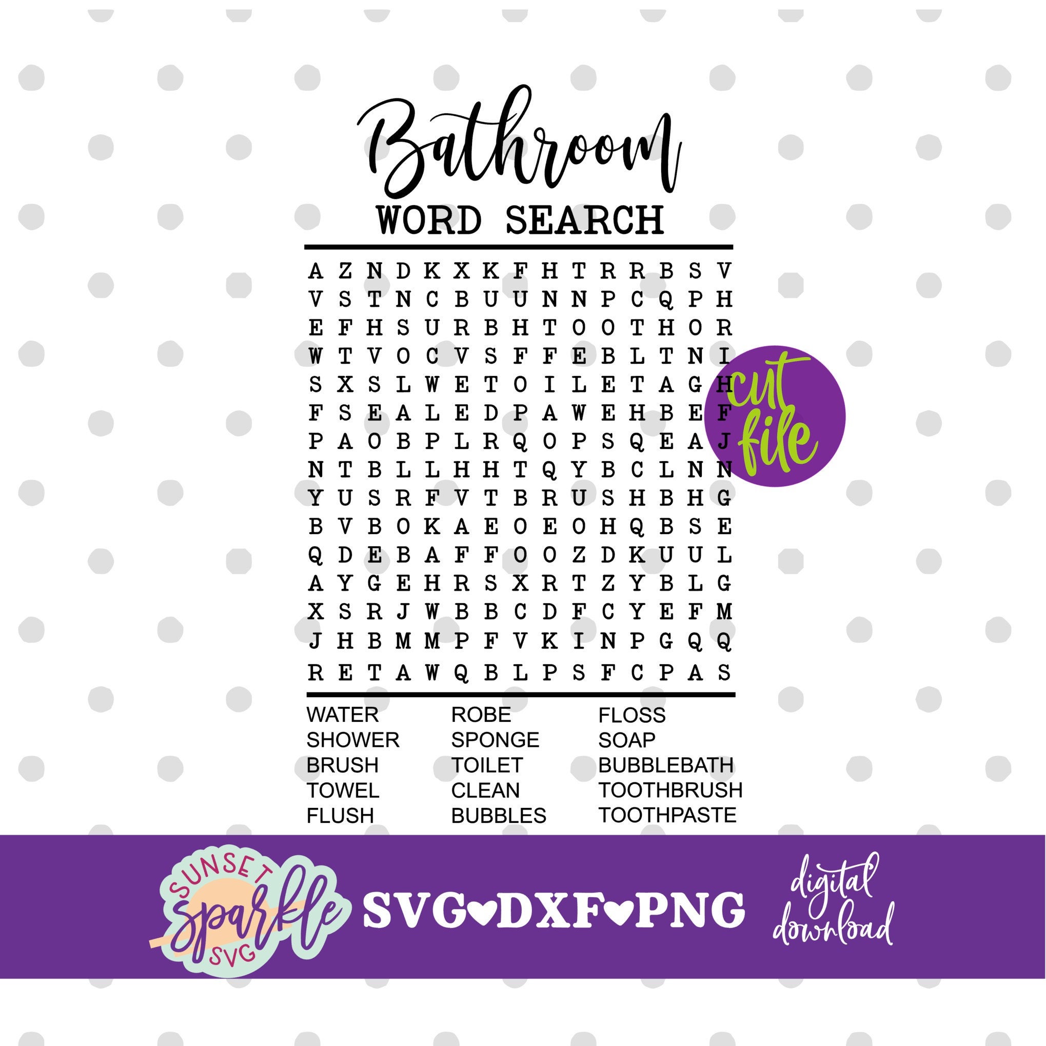 Bathroom Svg - Bathroom Word Search Svg, Dxf, Png File, Instant ...