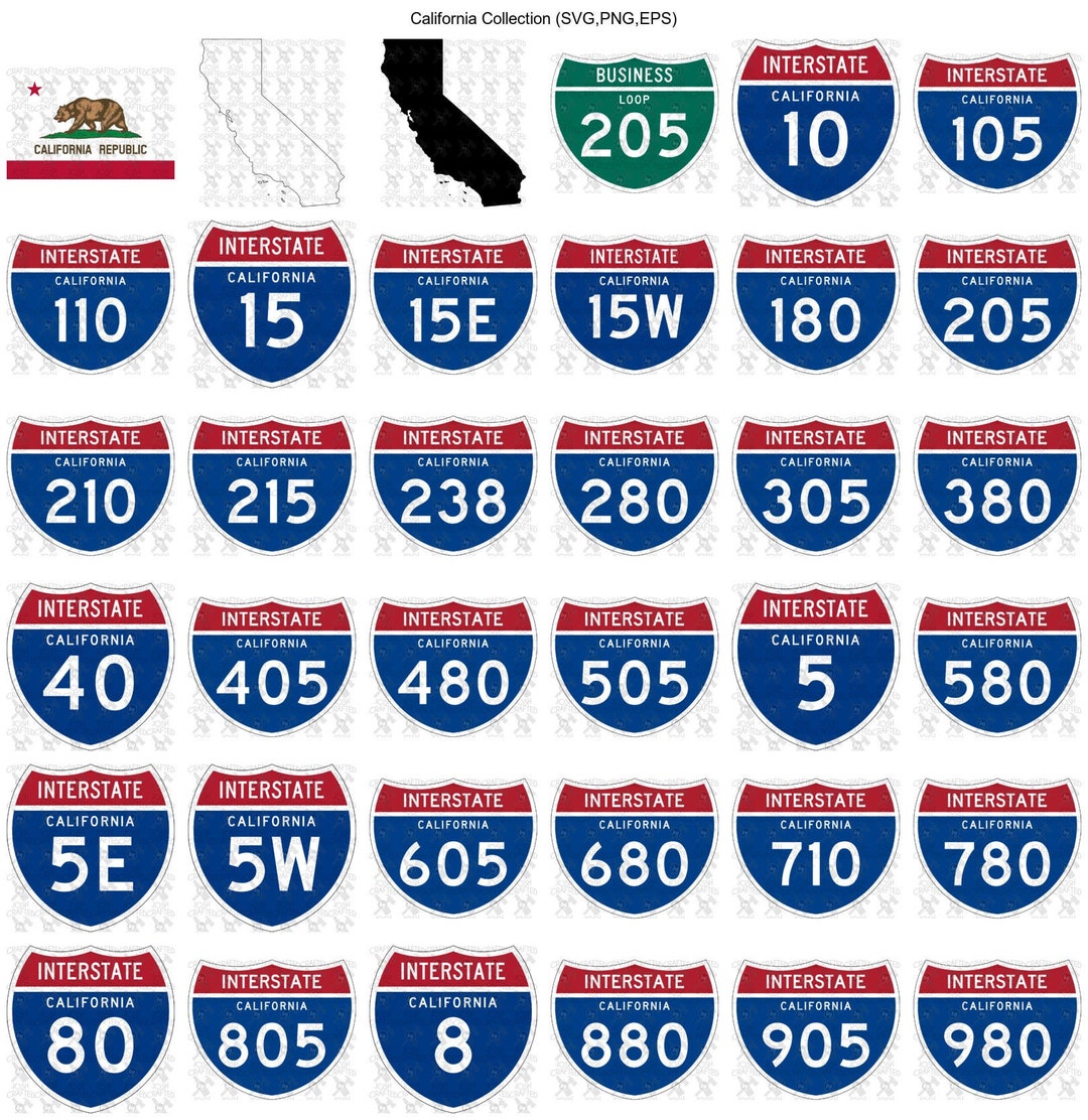 California Collection flag, Interstate Shield, State Outline svg,eps ...