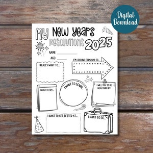 2025 New Year's Resolutions Coloring Page for Kids - Printable Digital ...