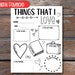Things I Love - Valentine Worksheet for Kids - Etsy