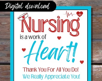 PRINTABLE Nursing is a Work of Heart Watercolor Heart Tag Instant ...