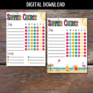 Summer Chore Charts Bundle - Daily and Weekly Chores (PDF & PNG Files ...