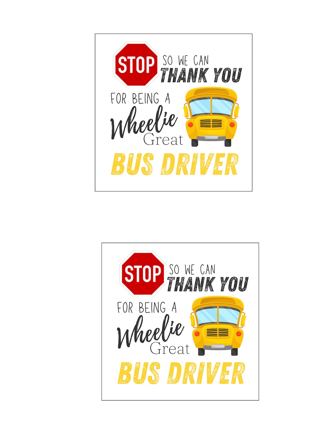 School Bus Driver Gift Tags Printable Thank You Printable - Etsy