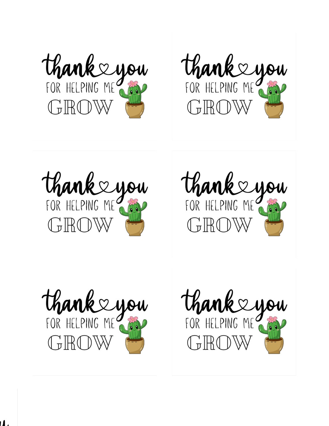 Teacher Appreciation Gift Tags Printable, Thank You for Helping Me Grow ...