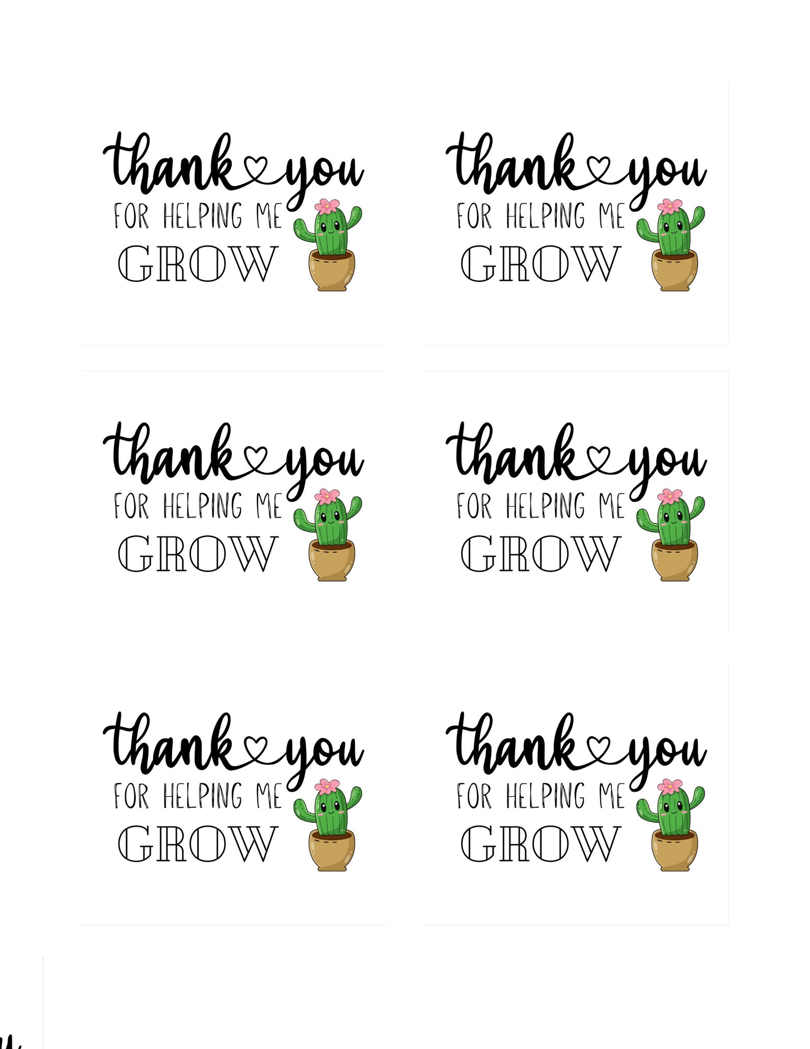 Teacher Appreciation Gift Tags Printable, Thank You for Helping Me Grow ...