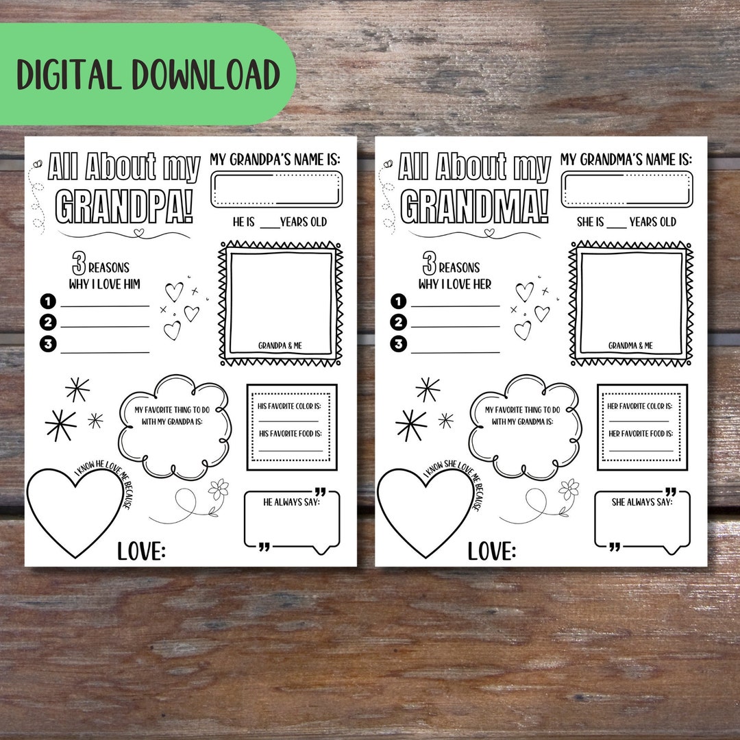 All About My Grandma & Grandpa Printable Grandparents Day - Etsy UK