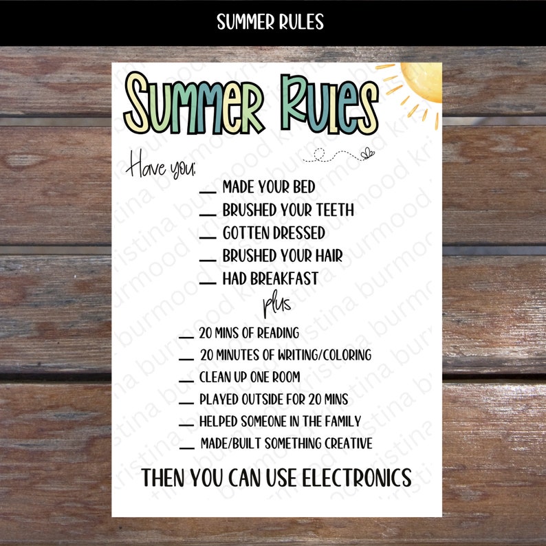 Summer Rules Printable - Pre-screen Time Tasks - Etsy