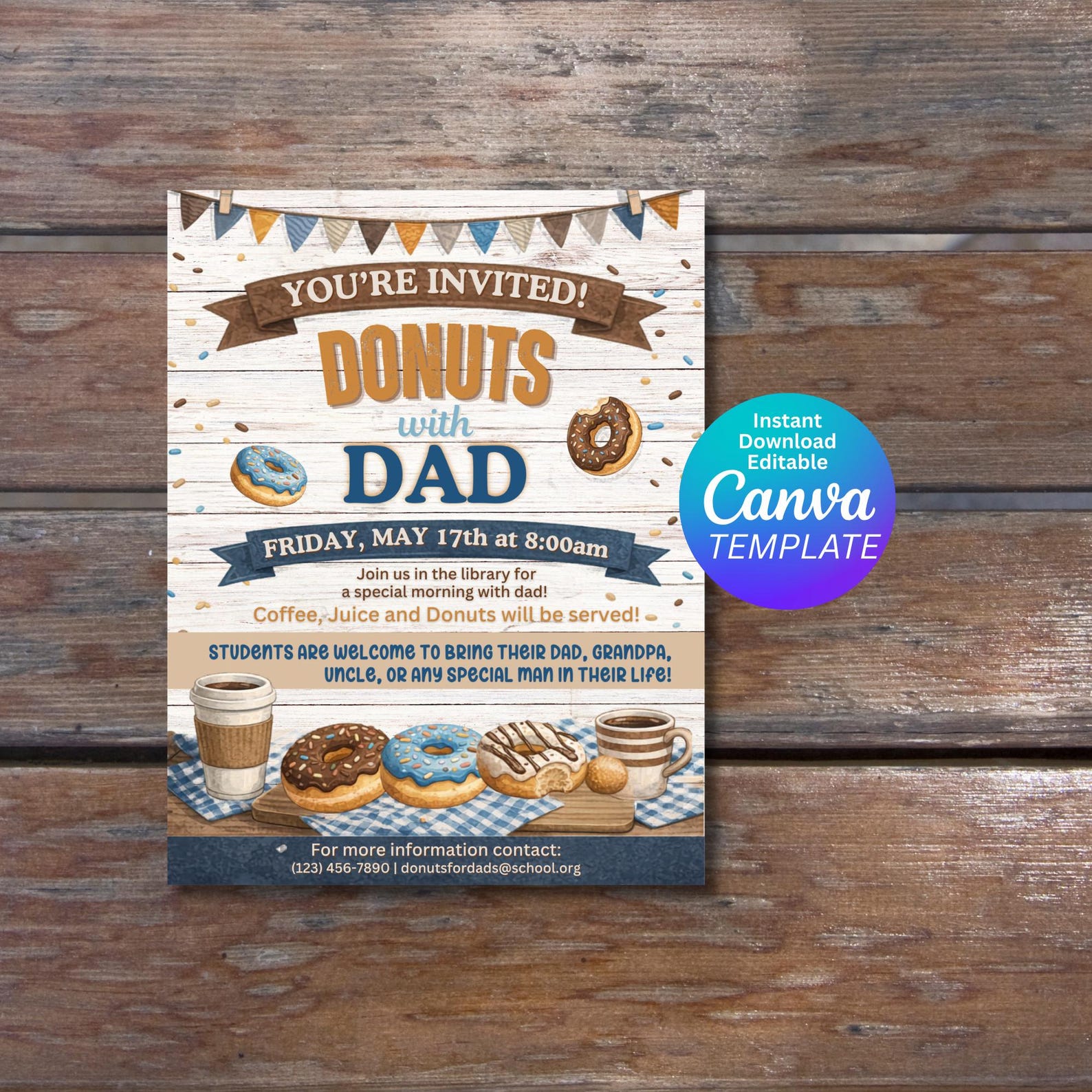 Editable Donuts With Dad Flyer Template - Etsy