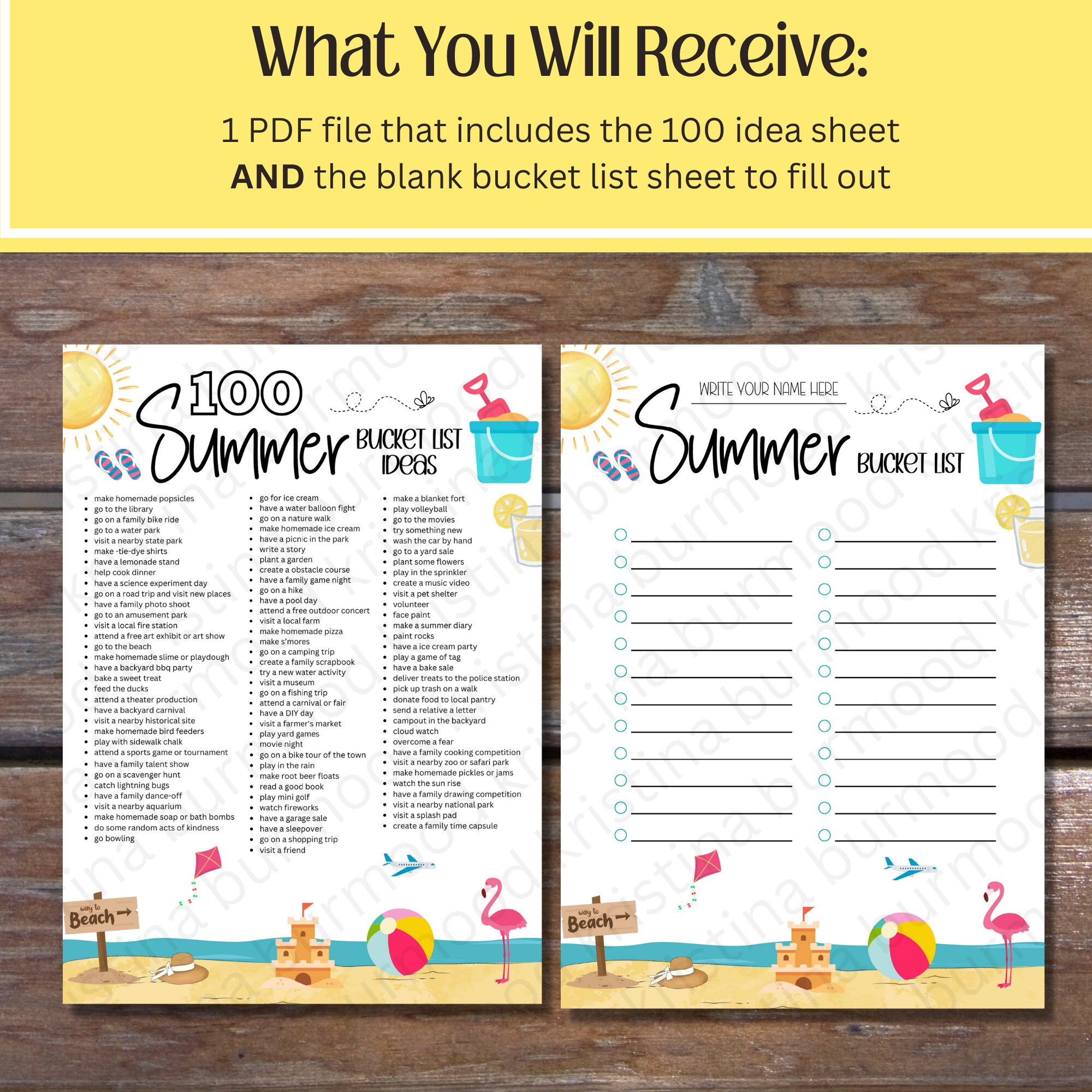 Printable Summer Bucket List , Blank Bucket List, 100 Ideas, Summer to ...