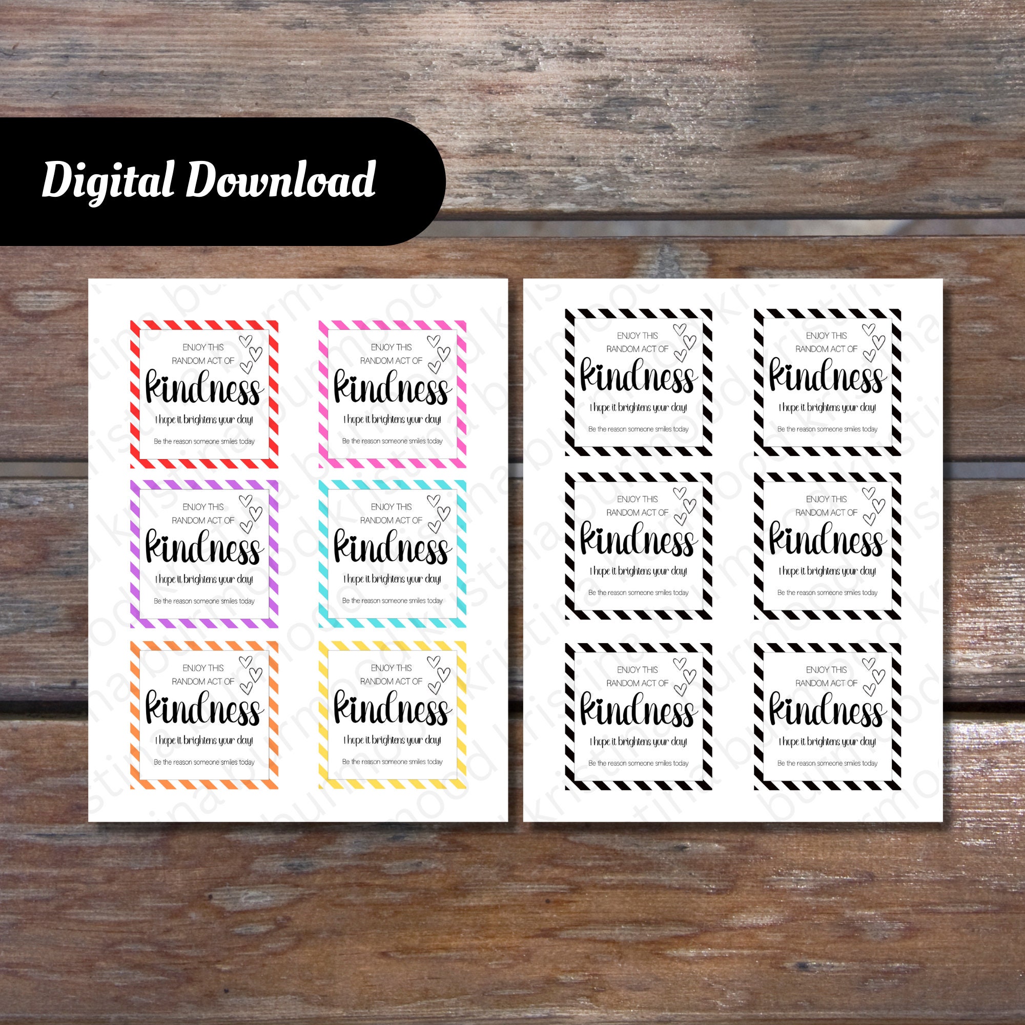 Random Acts of Kindness Cards - Digital Download (PDF & PNG) - 3x3 Size ...