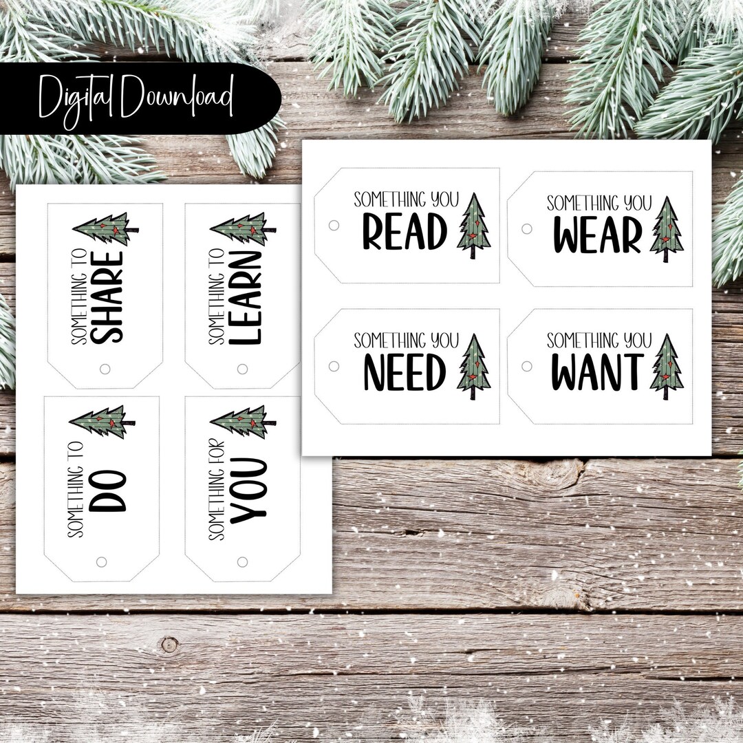 Something You Tags, Want, Wear, Need, Read Printable Christmas Gift ...