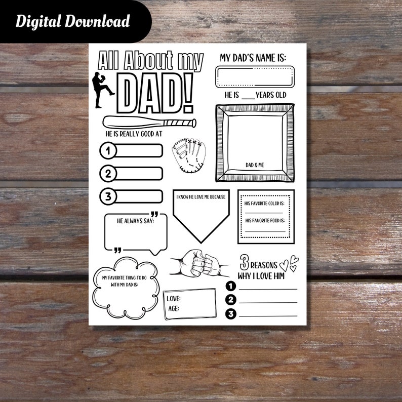All About My Dad Printable: Baseball Father's Day Coloring Page (PDF ...